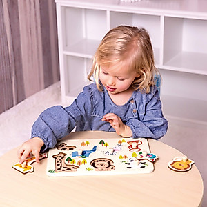 Classic World Zoo Puzzle 7 Pieces Wooden Pegged Animal Toy for Baby Toddler Early Learning Education