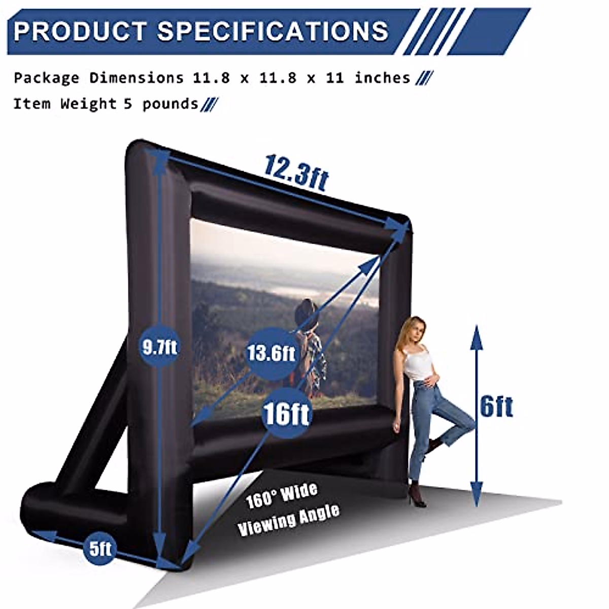 OUTTOY 16 Feet Inflatable Projector Screens, Inflatable Movie Screen Outdoor Blow Up Movie Screens Supports Front and Rear Projection