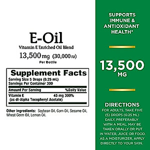 Nature’s Bounty Vitamin E Oil, Supports Immune & Antioxidant, 30,000IU Vitamin E, Topical or Oral, 2.5 fl Oz