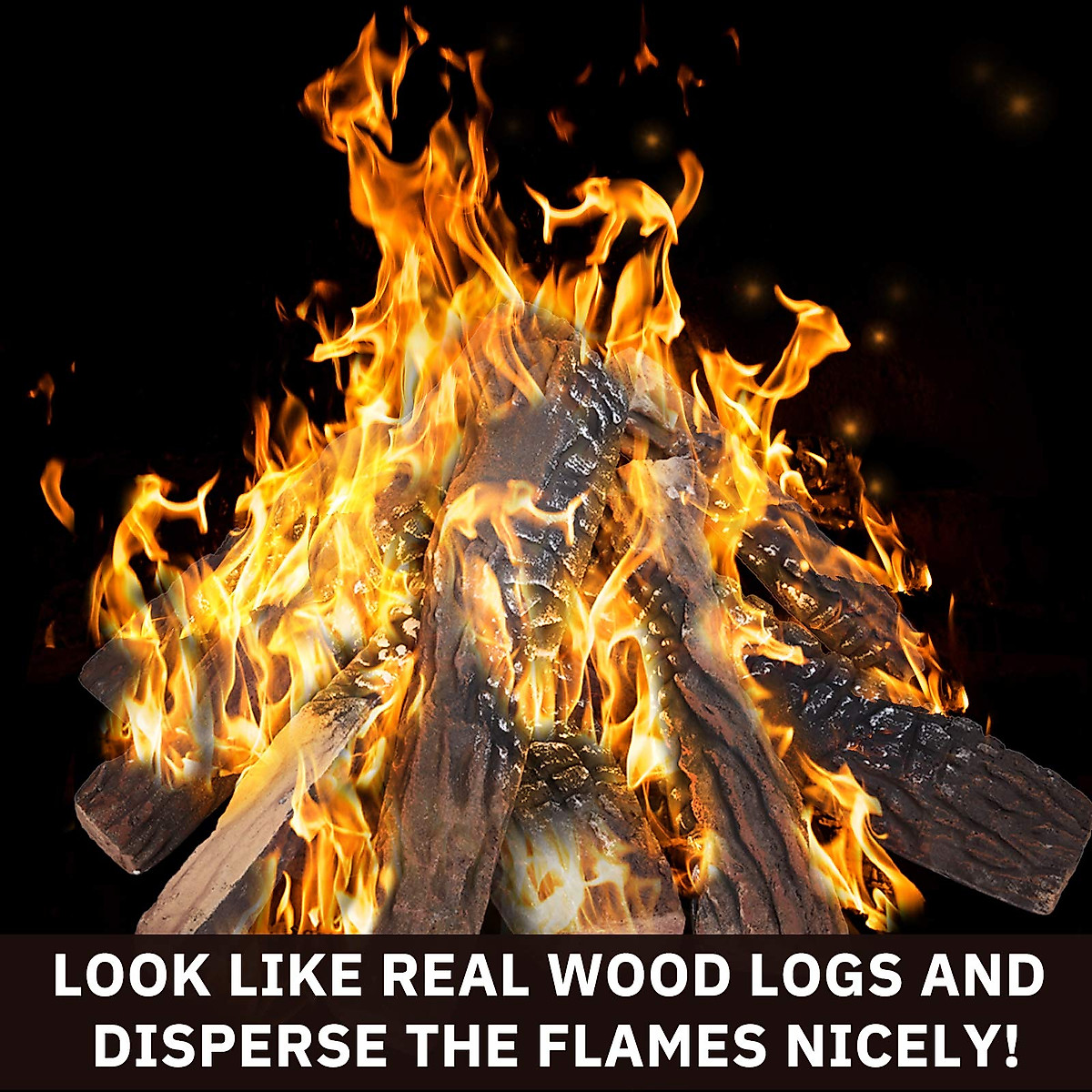 GASPRO Ceramic Logs for Gas Fireplace, 10-Piece Vented Faux Logs for Indoor Natural Gas Fireplace, Large Size