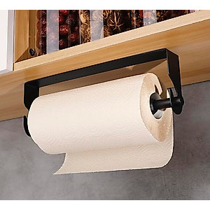 2024 Upgraded Paper Towel Holder - Extra Long Arms for Any Size Paper - Made of Ultra-Strong Steel - Wall/Under Cabinet Mountable with Adhesive or Screw Installation - Durable Black Materials