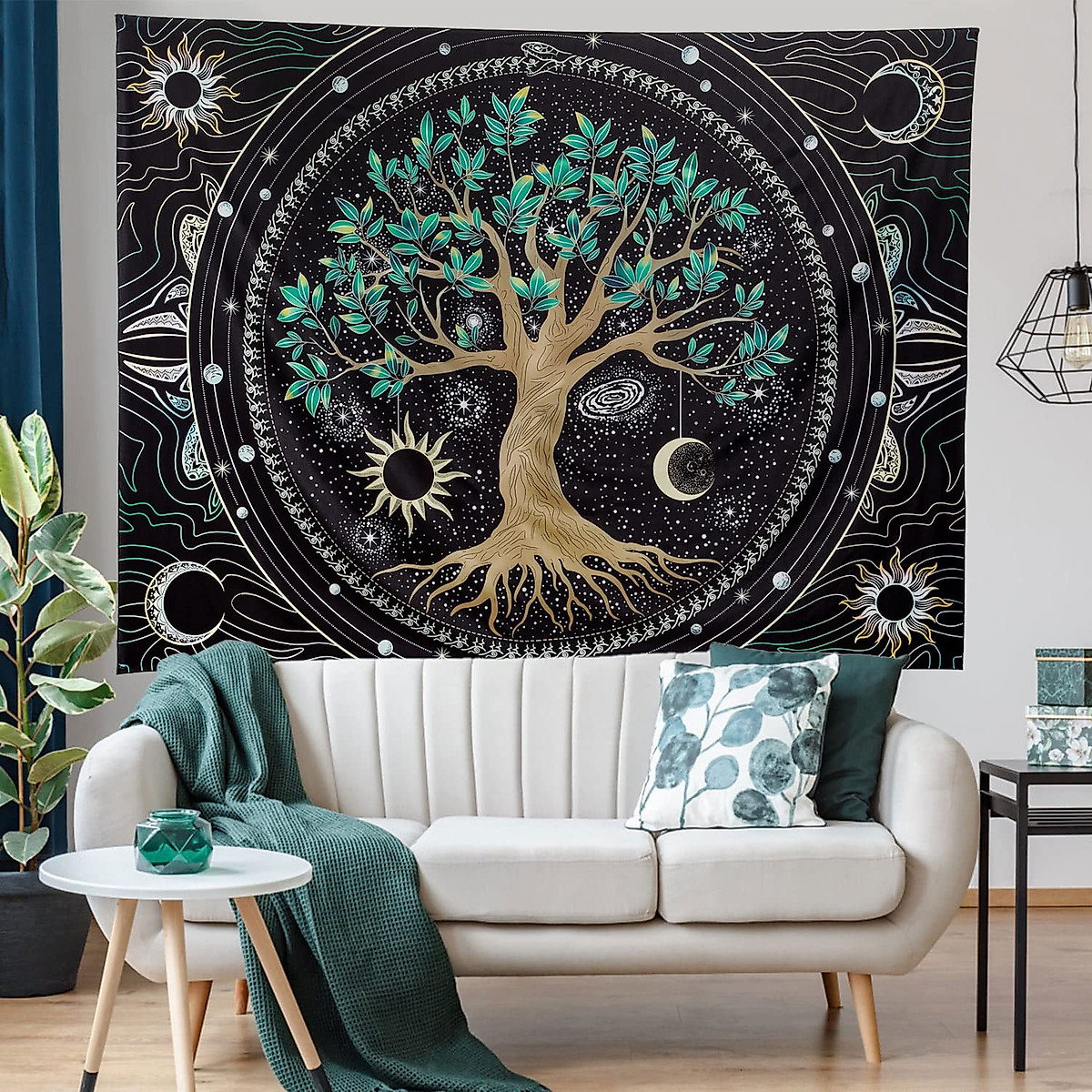FLY SPRAY Aesthetic Tree of Life Tapestry Trippy Tapestry Wall Tapestry Hippie Sun Moon Star Galaxy Tapestries Forest Wall Hanging Decor Vibrant Nature Home Decoration for Bedroom,Living Room,Dorm