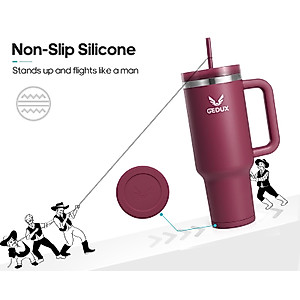 Gedux 40oz Tumbler With Handle, 2-IN-1 Leak Proof Lid (Straw/Flip), Insulated Water Bottle, Stainless Steel Tumbler with Non-Slip Silicone, Wide Mouth Travel Mug Cupholder Friendly Dishwasher Safe
