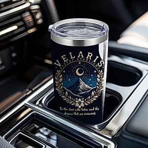 Velaris City of Starlight 20oz Stainless Steel Tumbler with Lid and Straw Acotar Gift (Black-VELARIS City)