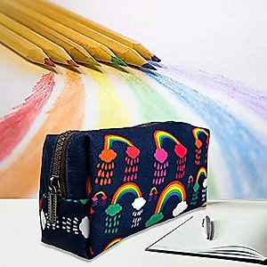 LParkin Rainbows Clouds Canvas Pencil Case Pen Bag Pouch Stationary Gadget Case Makeup Cosmetic Bag Kawaii Box