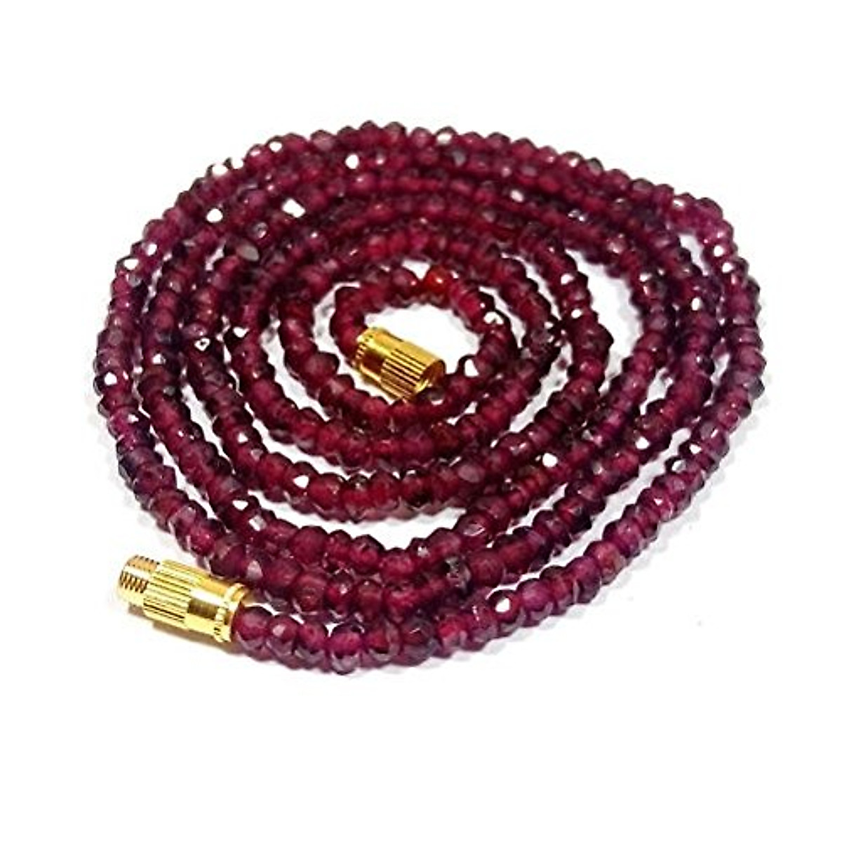 LOVE KUSH 1 Strand Natural Indian Garnet Beads Necklace - Faceted Beaded 16" Necklace - 24k Gold Plated Beads Necklace Jewelry