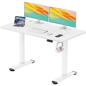 WOKA Electric Standing Desk 48 x 24 Inch, Adjustable Height Stand Up Desk with Memory Controller, Adjustable Desks for Home Office, Sit Stand Desk White with Splice Board, Motorized Standing Desk