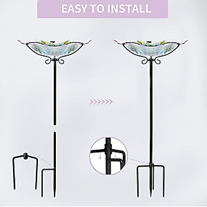 MUMTOP Glass Bird Bath, Garden Outdoor Birdbaths Birdfeeder with Metal Stake Peacock Bird Baths for Outside Yard