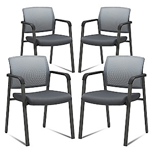 CLATINA Home Office Desk Chair No Wheels,Ergonomic Mesh Mid Back Stacking Arm Chair for Remote Learning,Small Office,Guest Chair,College Apartment (Grey, 4 Pack)