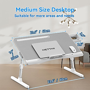 HETTHI Laptop Bed Table, Height & Angle Adjustable Laptop Desk for Bed with Premium Materials, Super Sturdy Foldable Laptop Bed Tray Table with drawer for Bed Couch Floor (Gray, 23.6"×14")