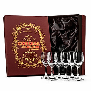 GLASSIQUE CADEAU 2 oz Liquor and Cordial Mini Wine Glasses | Set of 6 | Crystal Stemmed Shot Glasses for Drinking Limoncello, Aperitif, Schnapps, Digestive, After Dinner Drink, Liqueur, Sherry