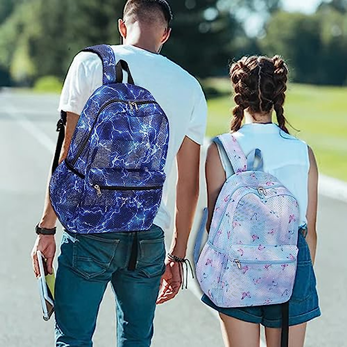 Dafelile Mesh Backpack for Kids Boys Girls Semi-Transparent Mesh School Backpack Bookbag Set Lightweight Casual for Gym Beach Travel