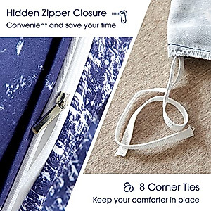 HOMLYNS Duvet Cover Queen Set, Granite Printed Navy Duvet Cover with Zipper Closure & 8 Corner Ties, Soft Microfiber Duvet Cover Set 3 Pieces,Comforter Cover Cooling Duvet Cover (Granite,90"x90")