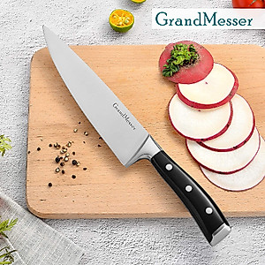GrandMesser Chef Knife, 8 Inch Professional Kitchen Knife, High Carbon Steel Ultra Sharp Chef's Knife, with Ergonomic ABS Handle Triple-riveted and Gift Box.
