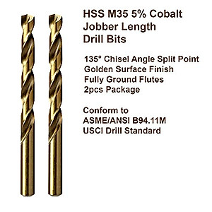 MAXTOOL No.13 2pcs Identical Jobber Length Drills 0.185" HSS M35 Cobalt Twist Drill Bits Wire Gauge Gage Numbered Straight Shank Drills; JBN35G10R13P2