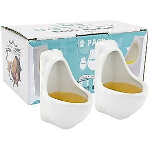 Fairly Odd Novelties Ceramic Urinal Shot Glasses, Set of 2, 1.5oz - Perfect Gag, White Elephant, Novelty Party Gift