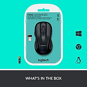 Logitech M510 Wireless Computer Mouse – Comfortable Shape with USB Unifying Receiver, with Back/Forward Buttons and Side-to-Side Scrolling, Dark Gray