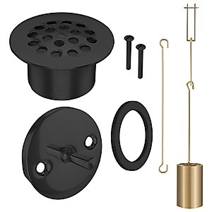 Tub Drain Linkage Assembly with Trip Lever and Strainer Done Cover, Trip Lever Overflow Faceplate Trim Kit with Screws, Fit for Trip Lever Bath Tub Waste and Overflow Drain(Matt Black)