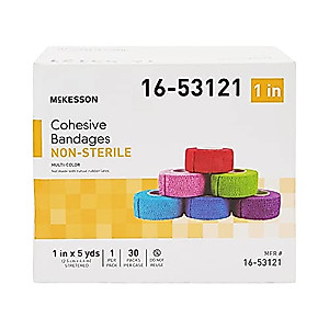 McKesson Cohesive Bandages, Non-Sterile, Latex-Free, Multi-Color, 1 in x 5 yd, 1 Count, 30 Packs, 30 Total