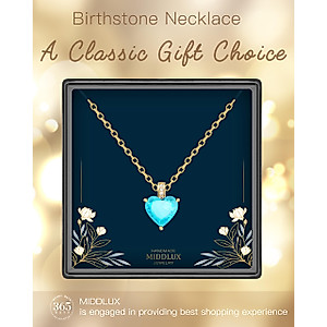 MIDDLUX Gold Heart Necklace, Charm Necklace, March Birthstone Jewelry, March Birthstone Necklace, Aquamarine Necklace, March Birthday Gifts for Women