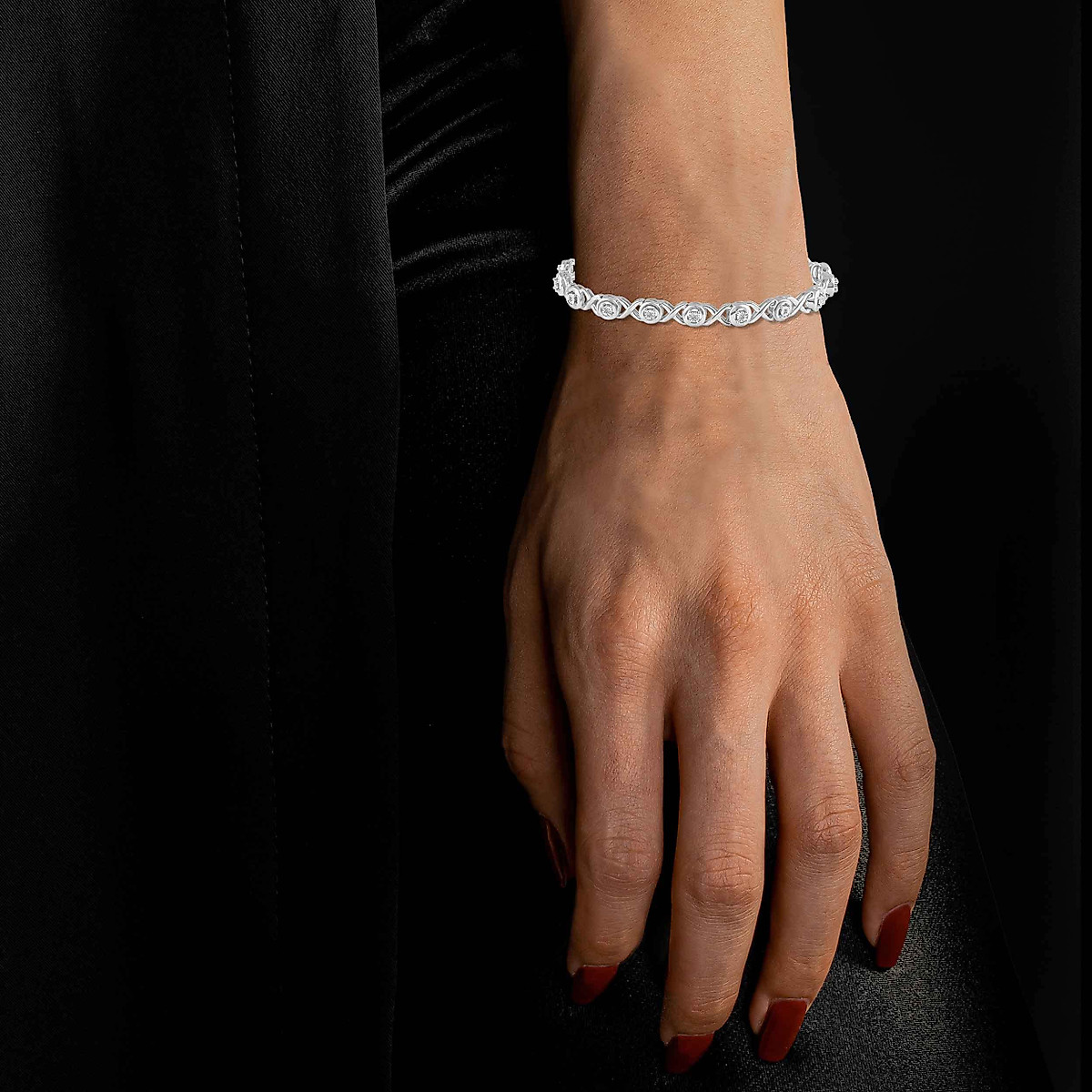 Fifth and Fine 1/6 Carat tw Natural Diamond XO Tennis Bracelet in 925 Sterling Silver