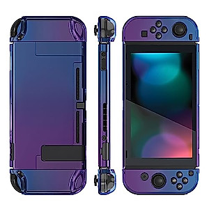 eXtremeRate PlayVital Back Cover for Nintendo Switch Console, Handheld Controller Protector Hard Shell for Joycon, Dockable Protective Case for Nintendo Switch - Gradient Translucent Bluebell
