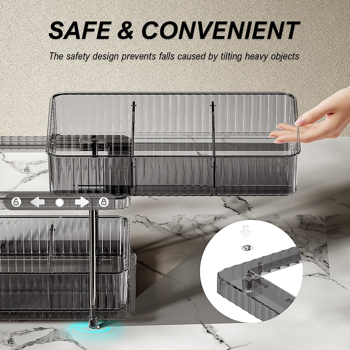 Sellemer Under Sink Organizer: Sliding Kitchen Bathroom Cabinet Organizer, Pull Out Medicine Pantry Organizer with 8 Movable Dividers, 2 Pack Grey and Clear