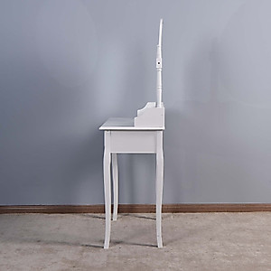 Fashion Wooden Vanity Table, Makeup Vanity with 360-degree Mirror & Drawers & Stool, Small Wood Dressing Table for Bedroom, White