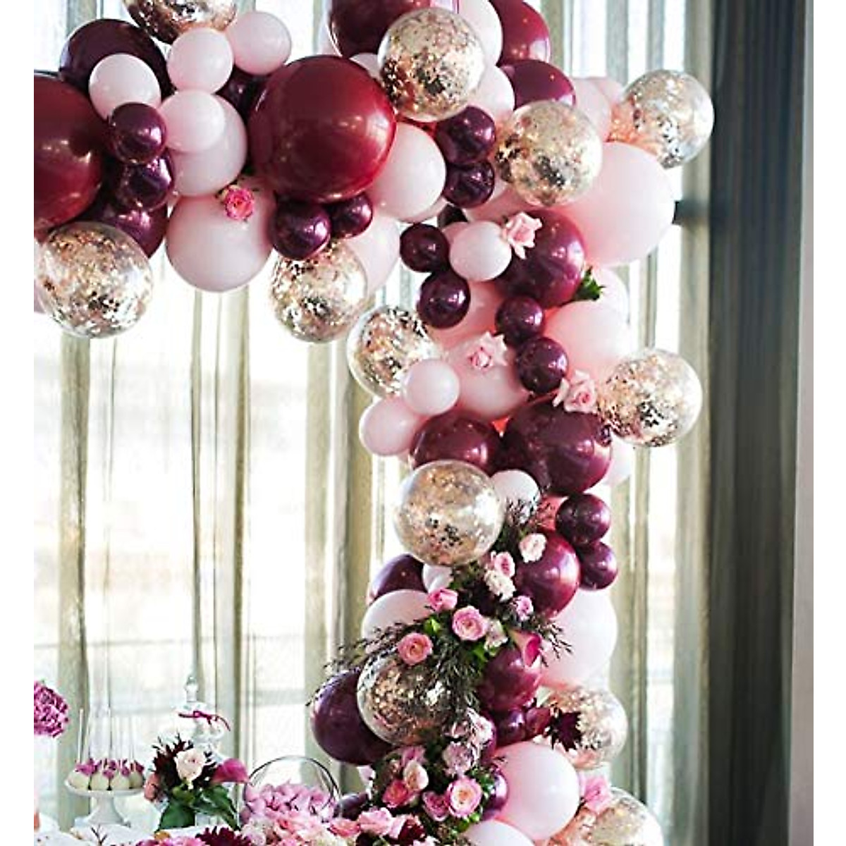 126pcs Burgundy Maroon Pink and Gold Balloons, Balloon Garland Arch Kit, Baby Shower Decorations for Girl, Birthday Wedding Bridal Engagement Anniversary Baptism Party Decorations