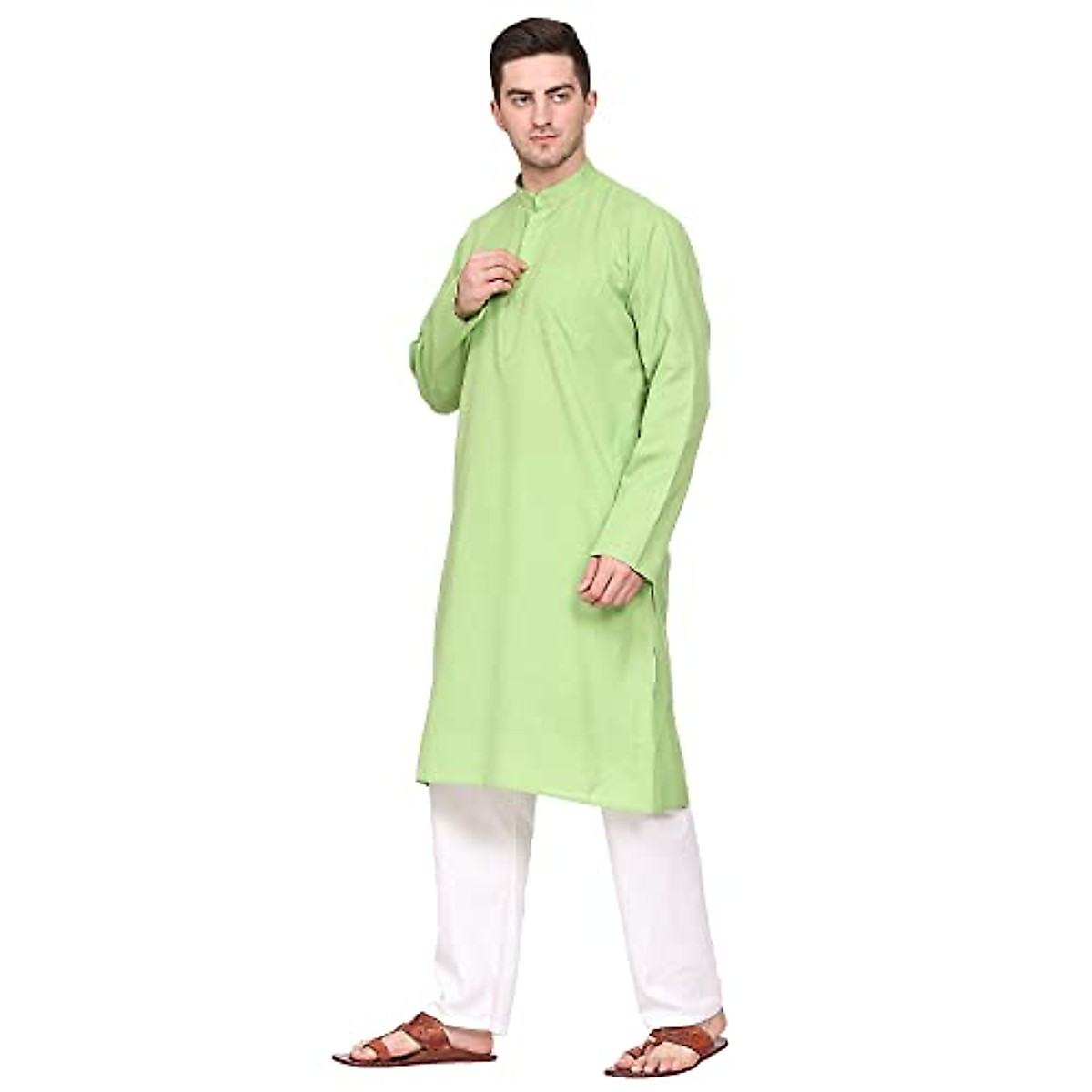 ITOS365 Men Cotton Blend Kurta Pyjama Pajama Set Party Fashion Regular Ethinic Wear Indian Dress Gift for Men Green XL