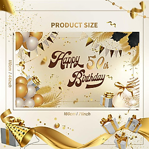 Bing-Haoze 50th Happy Birthday Backdrop-71''x44'' Gold Happy Birthday Decorations Banner Party Decorations Supplies Birthday Banner Sign for Men Women 50th Birthday Party