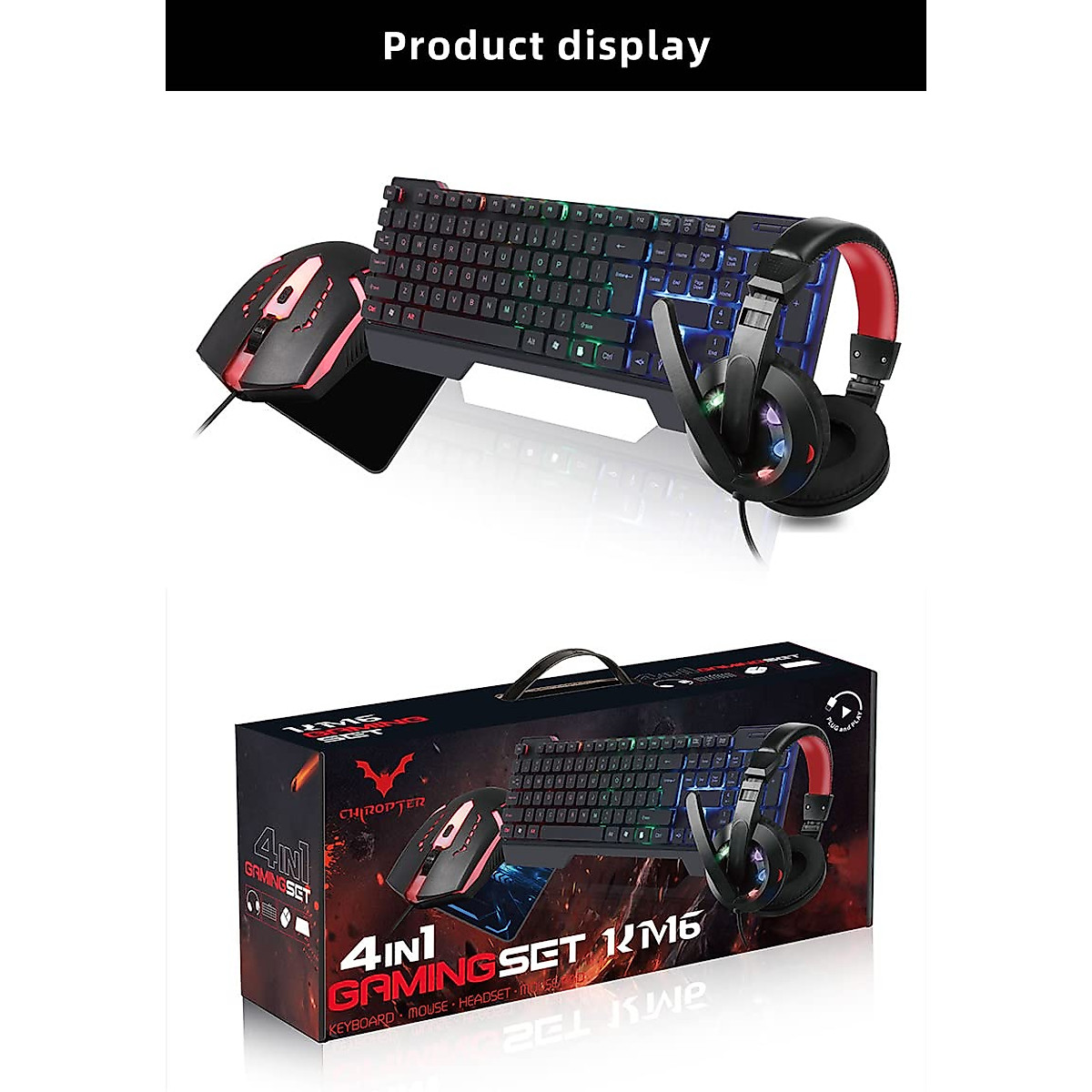 Gaming Keyboard and Mouse and Mouse pad and Gaming Headset, Wired LED RGB Backlight Bundle for PC Gamers and Xbox and PS4 Users - 4 in 1, Multi