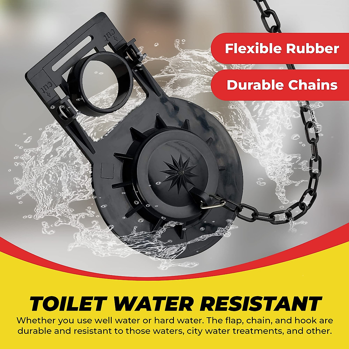 Qualihome Toilet Flapper Replacement Part - Universal Fit - 2 Inch Hinge Flapper Valve Repair Kit with Chain - Easy Installation, Instructions Included