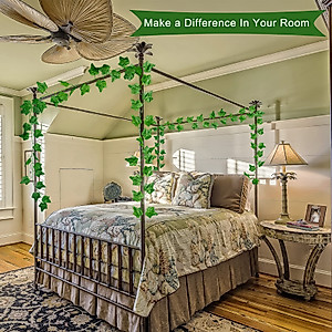 OHEMDI 12 Pack 84 feet Artificial Ivy Greenery Garland, Fake Vines Pants with Fake Leaves, Vines for Bedroom Wedding Home Kitchen Garden Party Room Decor (Green)