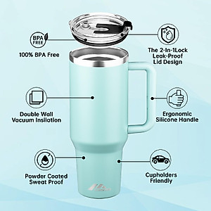 StarSpeed 40 oz Tumbler with Handle and Straw Lid | Stainless Steel Water Bottle Travel Mug Reusable Insulated Cup With Lid And Straw, Keep Cold Heat and Ice for Hours(40oz,Dew)