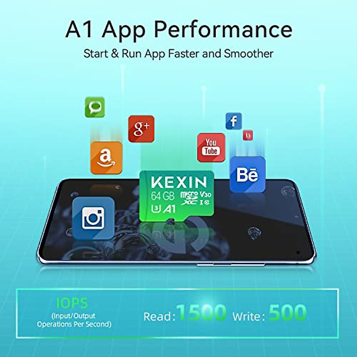 KEXIN Micro SD Card 64GB 5 Pack microSDXC Memory Card Class 10 Micro SD Card High Speed Up to 90MB/s, C10, U3, V30, A1