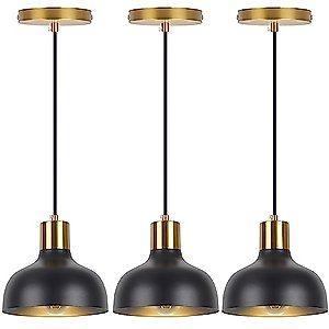 sanoni 3 Pack Pendant Lights Kitchen Island (3 Bulbs Included), Black Matte Pendant Light E26 Base, Farmhouse Dome Metal Hanging Pendant Light Fixtures for Kitchen Island, Dining Room and Bedroom