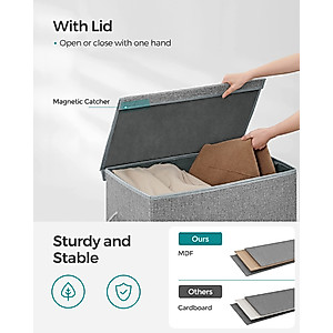 SONGMICS Sturdy Double Laundry Hamper with Lid, Removable Fabric Bag, 142L Large Clothes Hamper 2 Section, Laundry Basket with Handles for Closet, Laundry Room, Bedroom, Bathroom, Gray ULCB02G