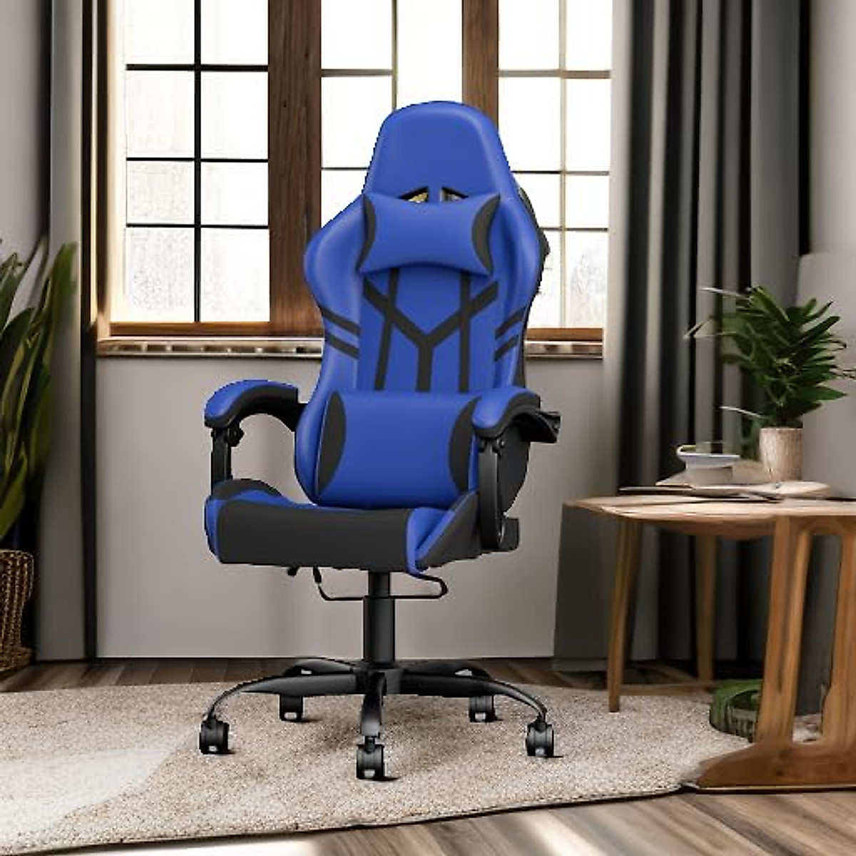 ZHISHANG Silla Gamer Video Game Chairs, Gaming Chairs for Adults, Gamer Chair Ergonomic PC Computer Chair with High Back, Headrest, and Lumbar Support, for Boys Adults Teens(Black-Blue)