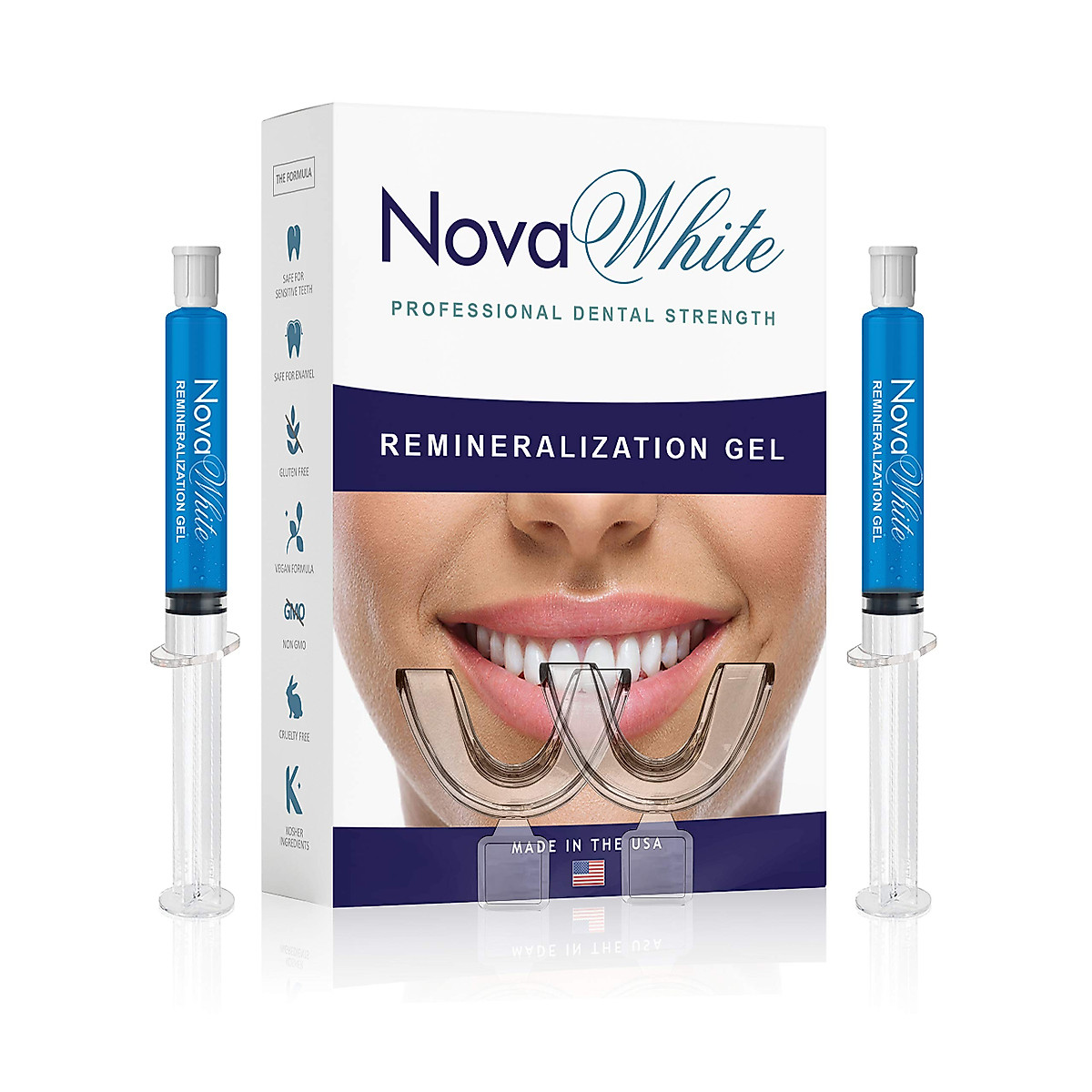 NovaWhite Remineralization Gel – (2) Extra Large Syringes, 2 Mouth Trays, Reduces Teeth Sensitivity, Strengthens Tooth Enamel, Sensitivity Treatment, Remineralizing & Desensitizing Sensitive Teeth