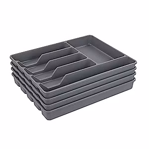 Teyyvn 4-Pack Plastic Cutlery Storage Tray, Flatware Drawer Organizer, Multi-Purpose Storage Tray, Gray