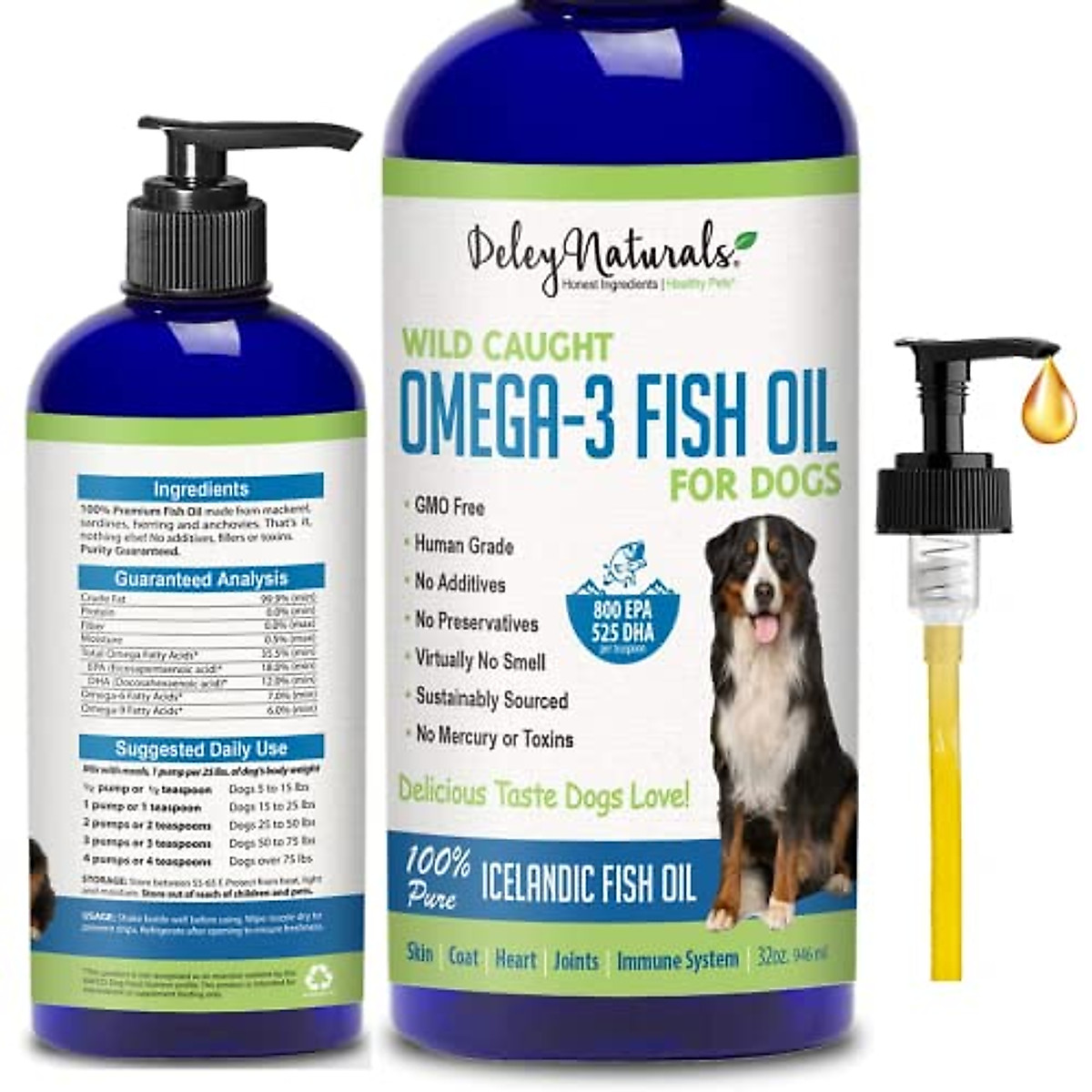 Wild Caught Fish Oil for Dogs - 32oz - Omega 3-6-9, GMO-Free - Reduces Shedding, Supports Skin, Coat, Joints, Heart, Brain, Immune System - Highest EPA & DHA Potency - Only Ingredient is Fish