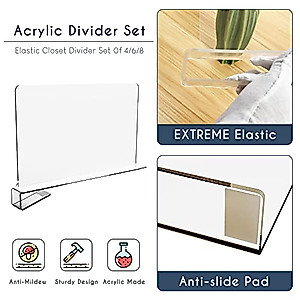 CRYSFLOA Acrylic Shelf Dividers 4 Pack Shelf Dividers for Closet Organization Wood Shelves Organizer Cabinet Shelf Separator for Home Office Cabinets Divider for Kitchen Set of 4