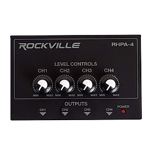 Rockville RHPA4 4 Channel Professional Headphone Amplifier Stereo or Mono Amp, Black, 4.6” x 3” x 2.36”