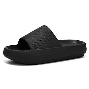 Dirk Slides for Women and Men Sandals Pillow Slippers Shower shoes Cushioned Cloud Slides,Black,9 Women/7 Men