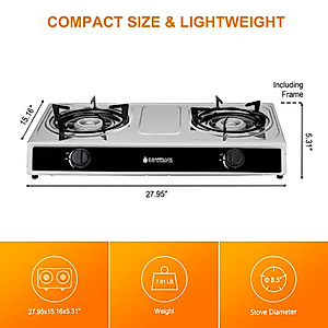 Camplux Camping Stove 2 Burners 19,600 BTU, Stainless Steel Gas Stove with Auto Ignition