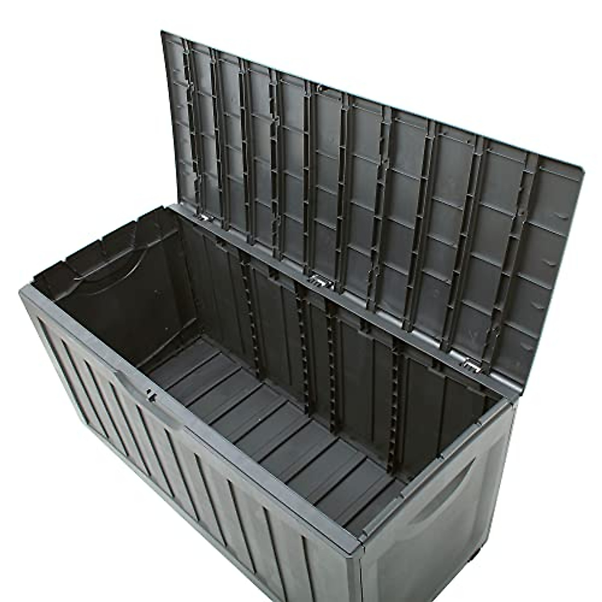Ram Quality Products Plastic 90 Gallon Outdoor Lockable Backyard Storage Bin Deck Box for Cushions, Toys, Pool Accessories, and Towels, Gray