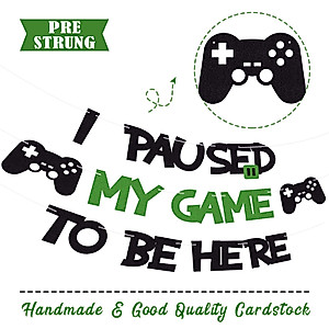 Purp Pie I Paused My Game To Be Here Banner Glitter Gamer Theme Party Decoration Sign Kids Children Boys Video Game Birthday Parties Supplies