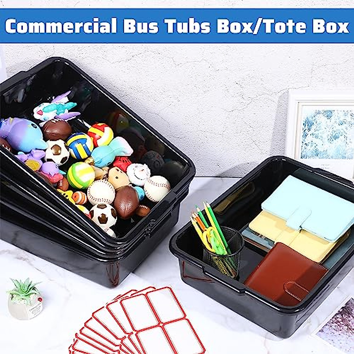 Sherr 10 Pcs 13L Plastic Bus Tubs Bus Tubs Restaurant Food Service Bus Tubs Commercial Bus Box with Handles Wash Basin Tray for Home Daily Use, Toys, Restaurant Hotel Food Service, Black