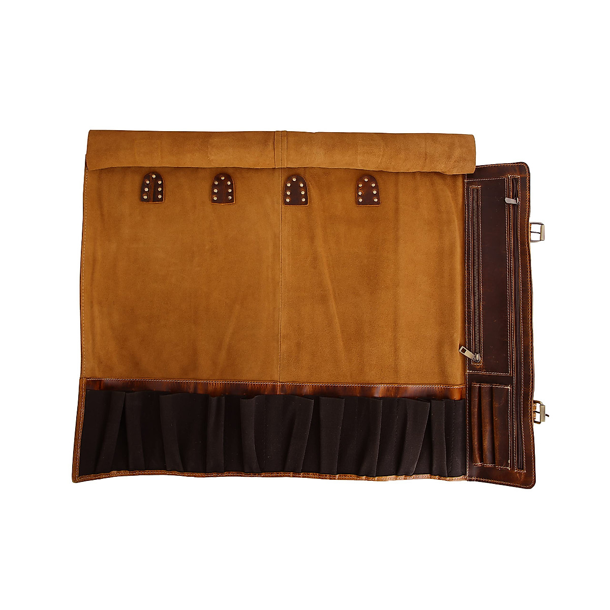 ELIZO Genuine Buffalo Leather Knife Roll Set Chef's Knife Holder Cutlery Sheath Artist Case Organizer Storage bag Travel Friendly Gift for Men & Women - Antique